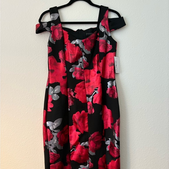 Enfocus Studio | Dresses | Enfocus Studio Red And Gray Floral Midi ...